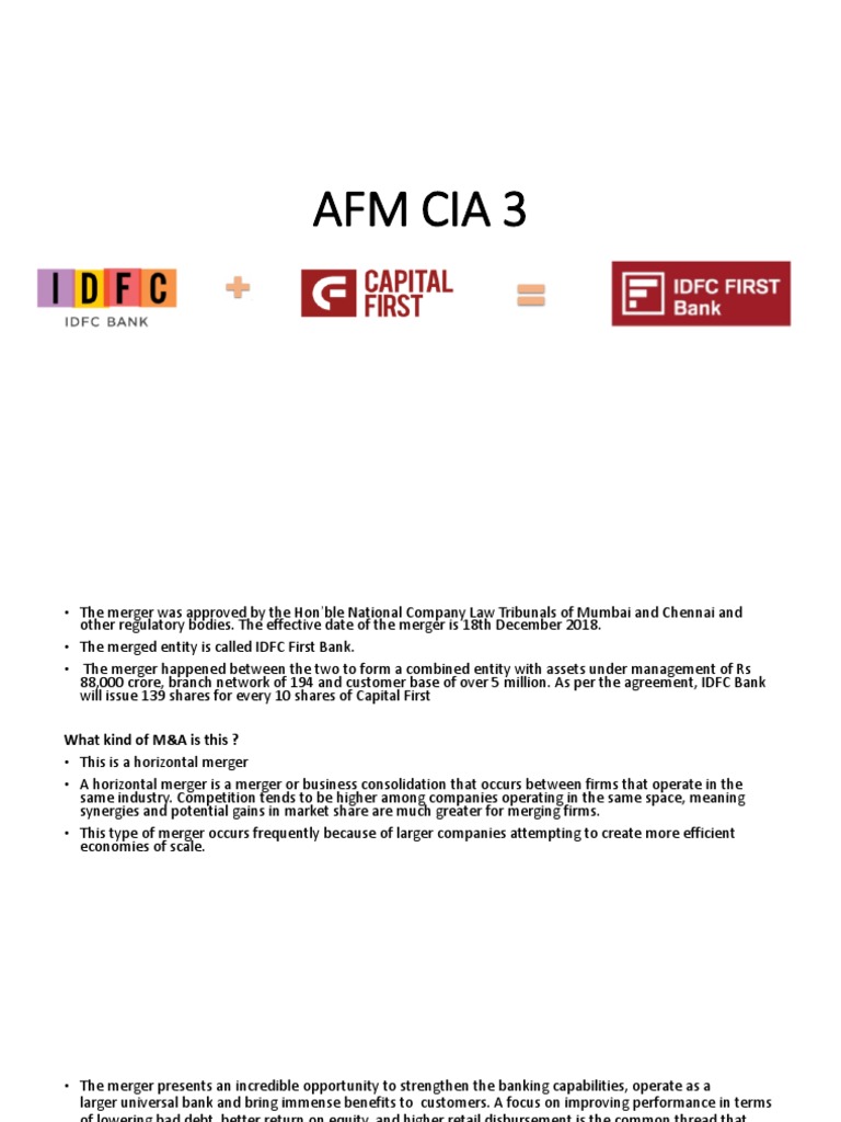 Capital First and IDFC M&A | PDF | Mergers And Acquisitions | Equity ...