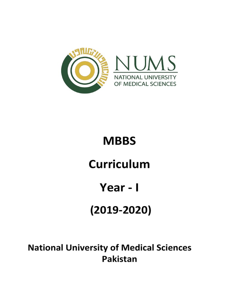 NUMS-MBBS Curriculum 1st Year 2020 | PDF | Elbow | Shoulder