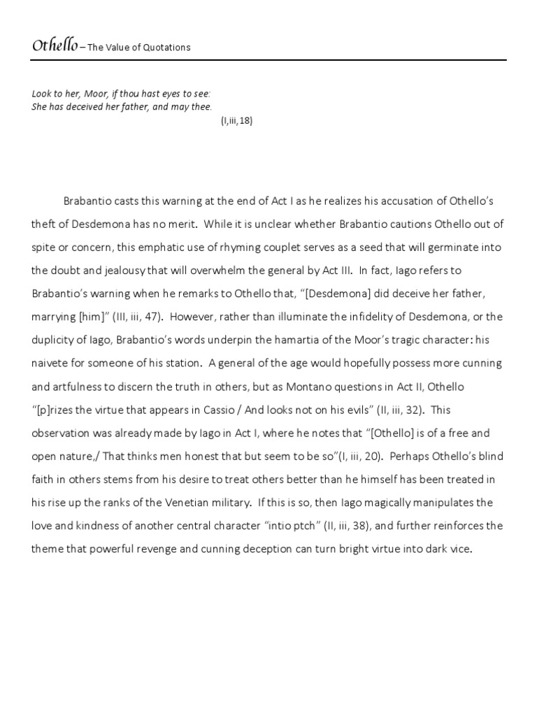 Othello Quote Analysis Sample | PDF | Othello | Iago