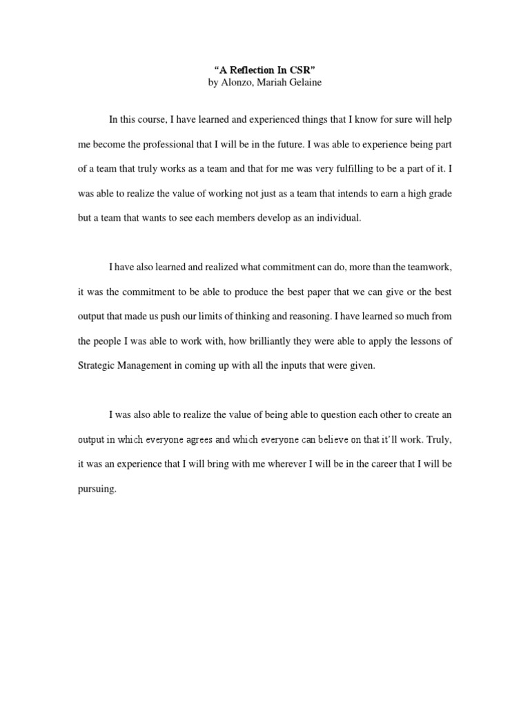 CSR Reflection Paper | PDF | Business | Self-Improvement