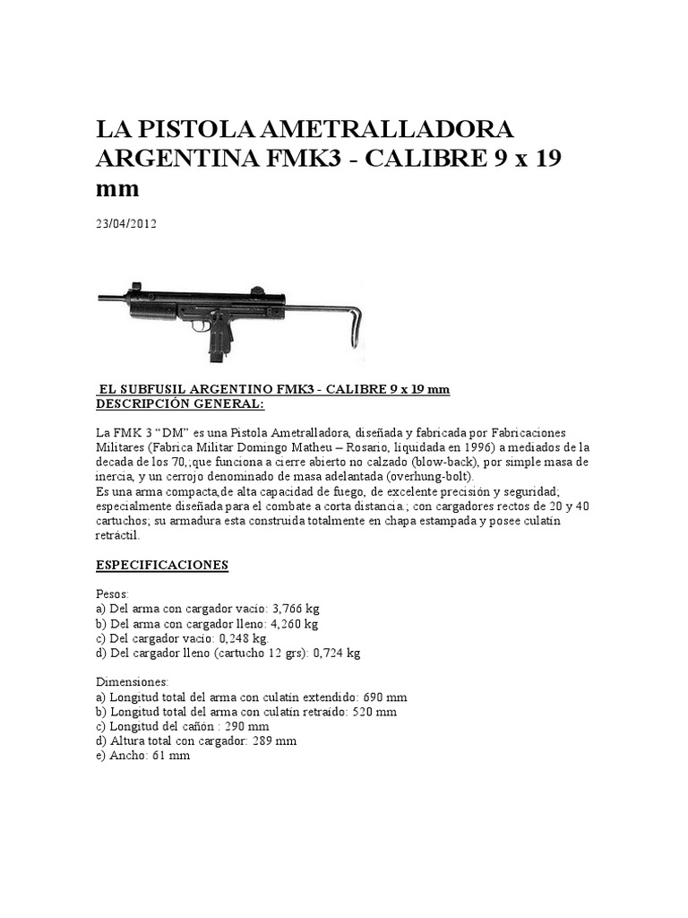 Subfusil FMK3 | PDF | Revista (armas de fuego) | Peligros