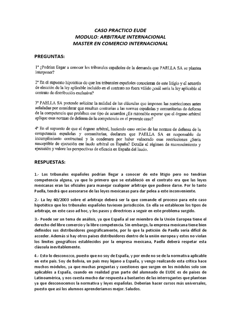 CASO PRACTICO Arbitraje Internacional | PDF