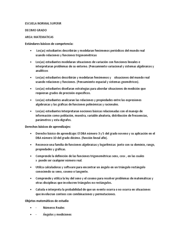 Matemáticas Décimo Grado: Contenidos y Evaluación | PDF | Función ...