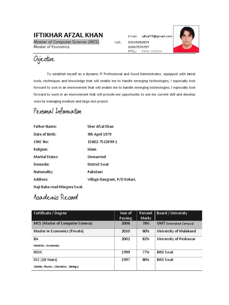 Iftikhar Afzal CV | PDF | Science And Technology | Intellectual Works