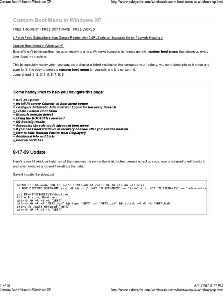 Custom Boot Menu in Windows XP | PDF | Booting | Microsoft Windows