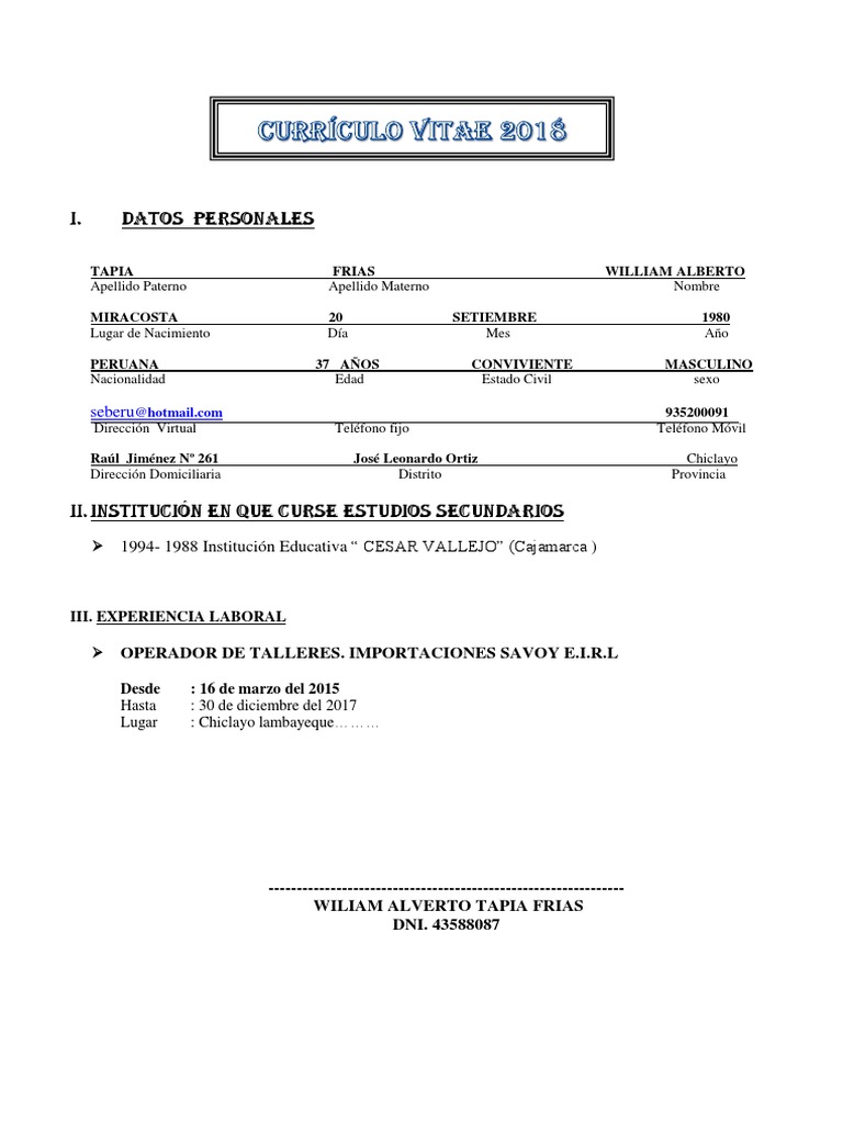 Curriculum Vitae William | PDF