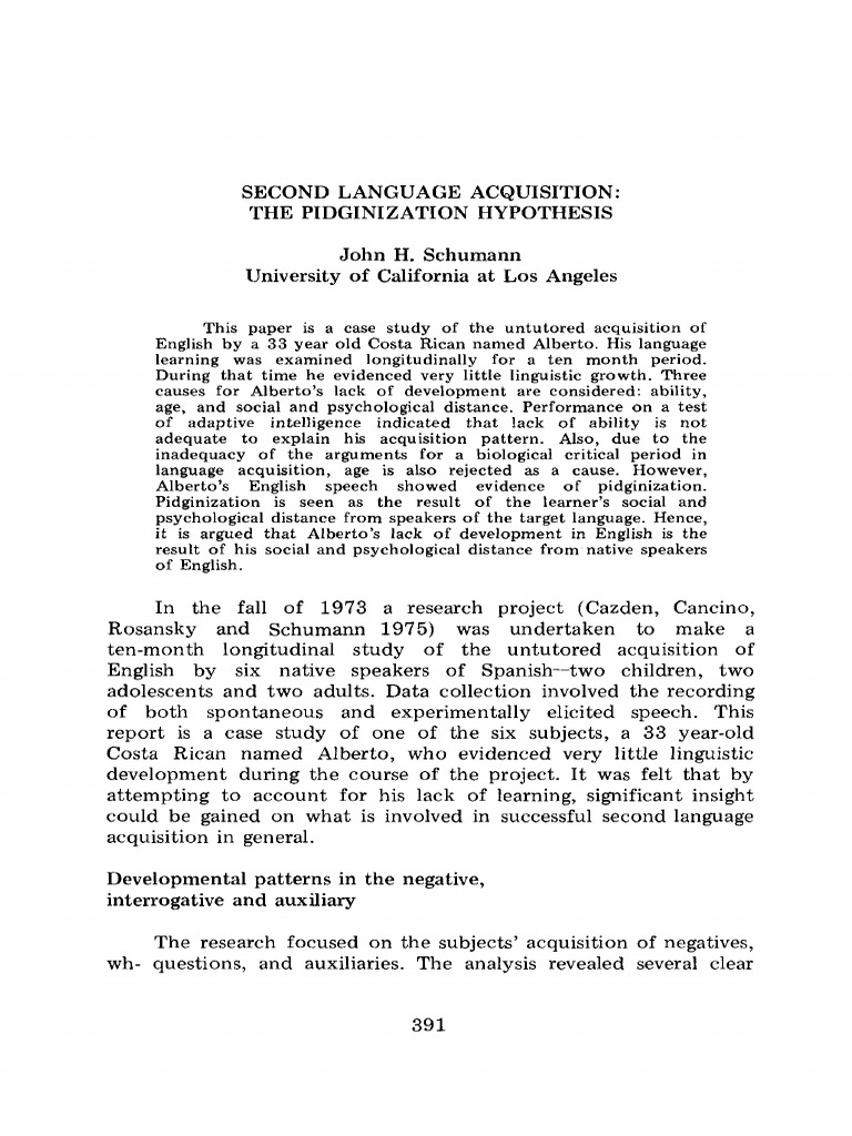 Second Language Acquisition: The Pidginization Hypothesis | PDF ...
