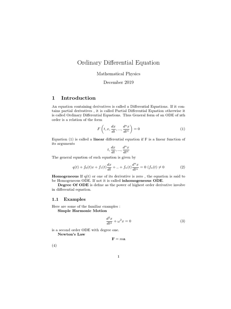 ODE Mathematical Physics | PDF | Ordinary Differential Equation | Equations