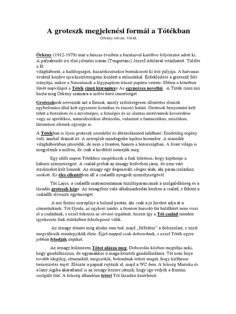 A Groteszk Megjelenési Formái A Tótékban | PDF