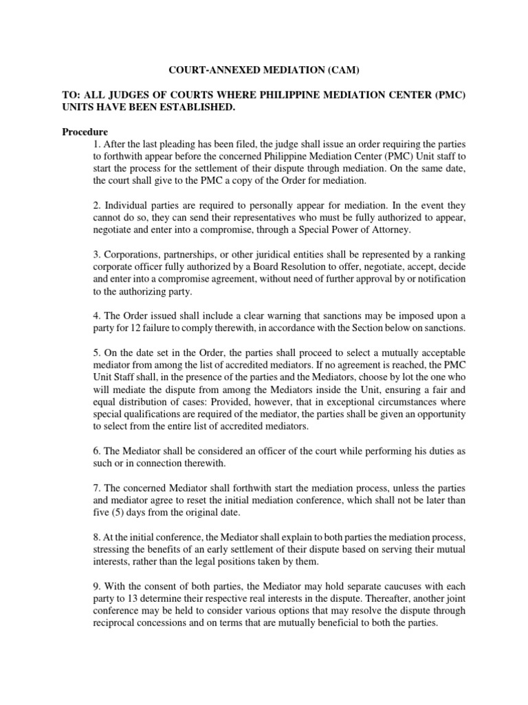 Overview of Court-Annexed Mediation | PDF | Mediation | Government ...