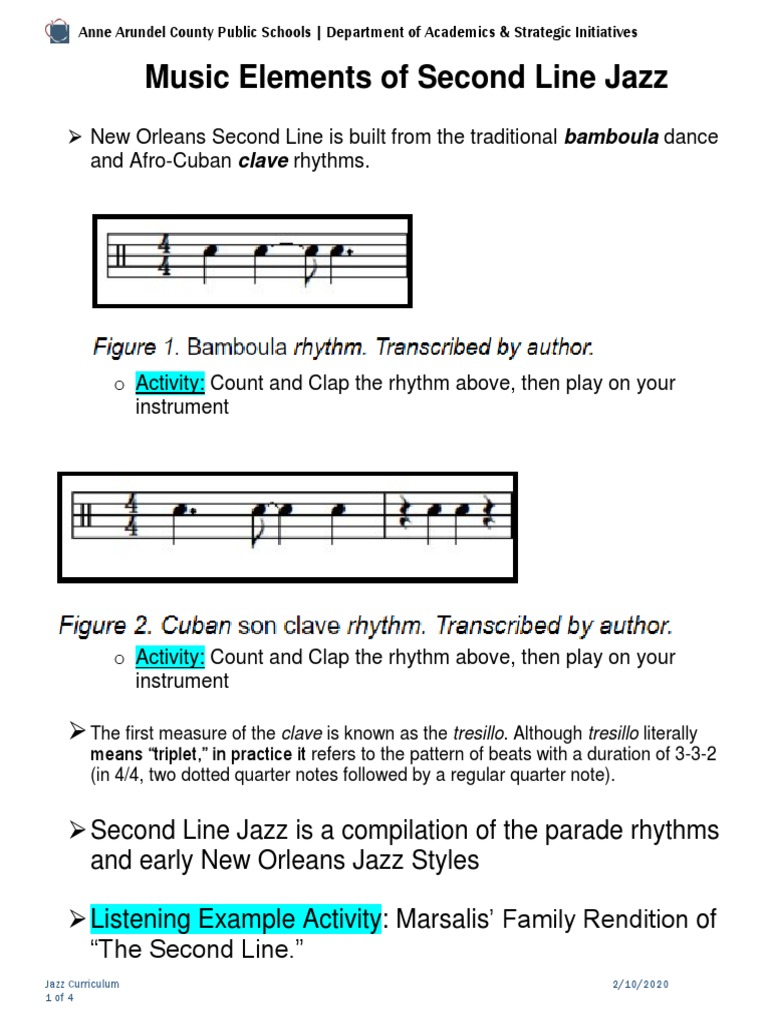 Second Line Jazz Rhythm Elements | PDF | Jazz | Elements Of Music
