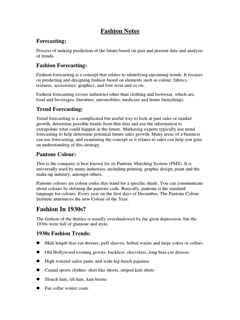 Fashion Notes | PDF | Fashion | Softlines (Retail)