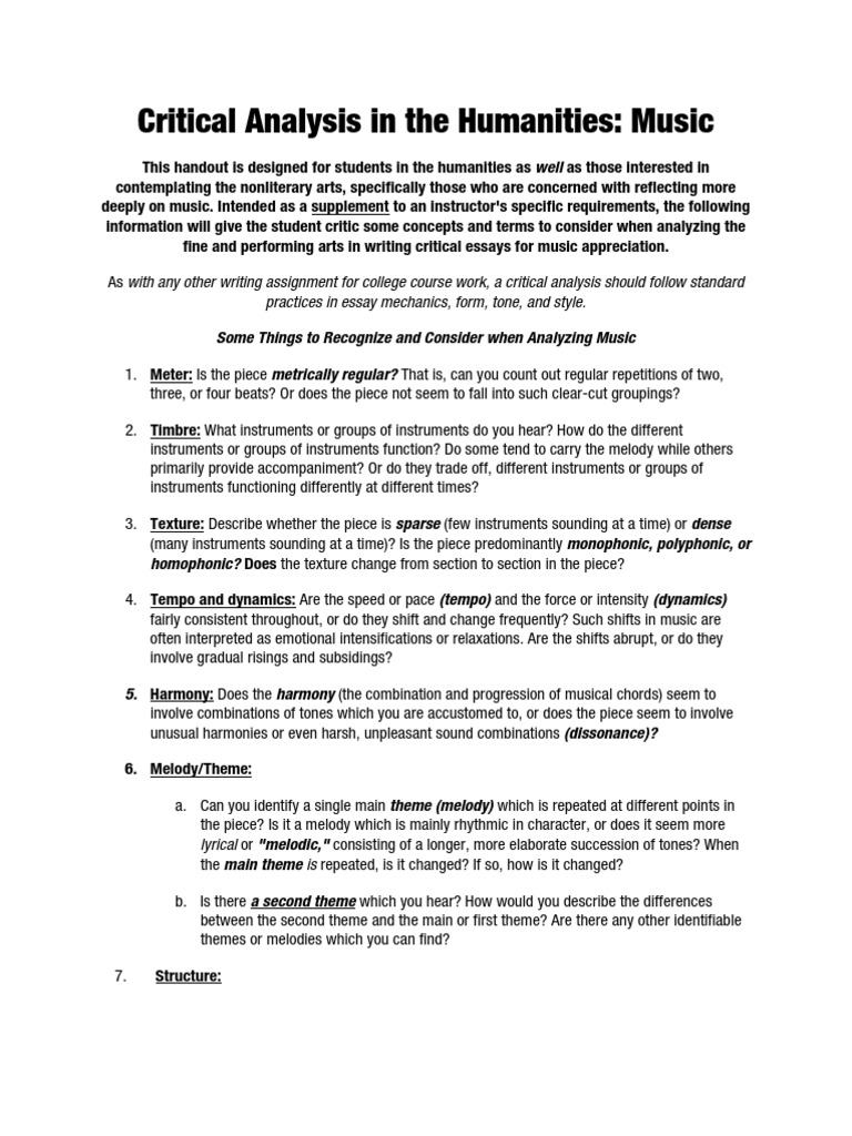 Critical Analysis in The Humanities Music Revised | PDF | Harmony ...