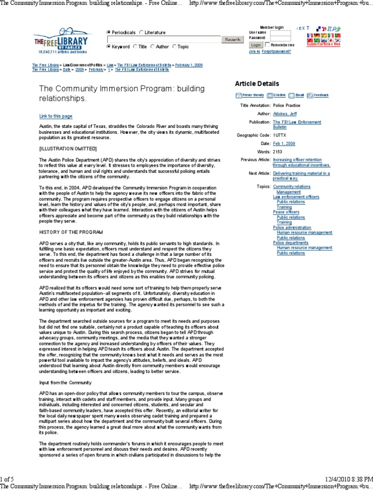 The Community Immersion Pro. | PDF | Community | Police