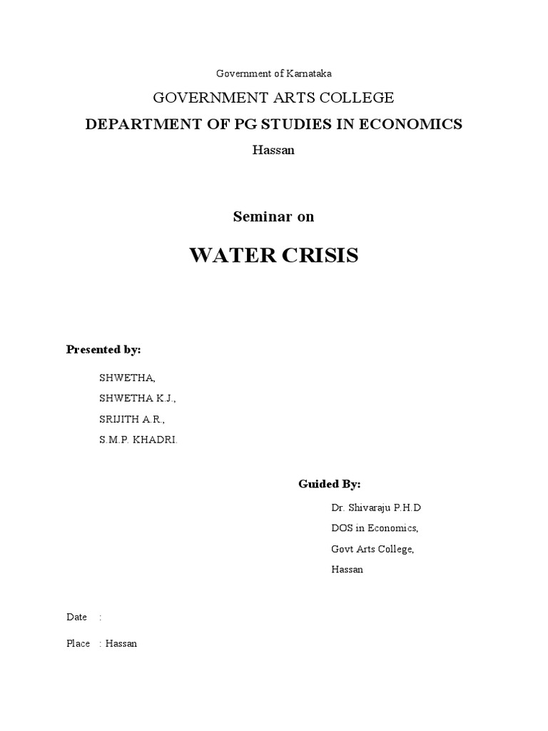 Water Crisis: Department of PG Studies in Economics | PDF | Water ...