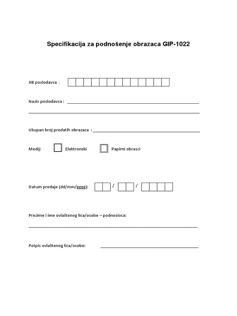 Specifikacija Za Obrazac GIP 1022 Interactive PDF | PDF