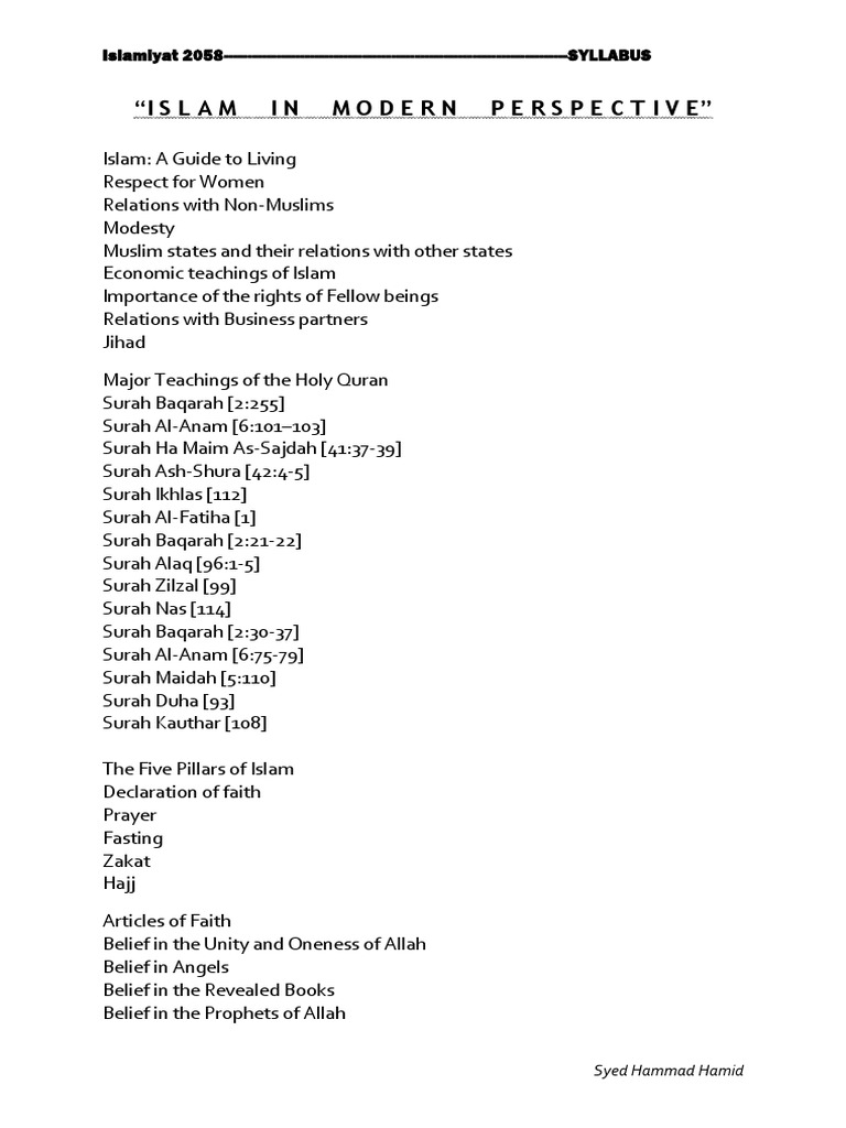 Islam in Modern Perspective Syllabus | PDF | Umar | Surah
