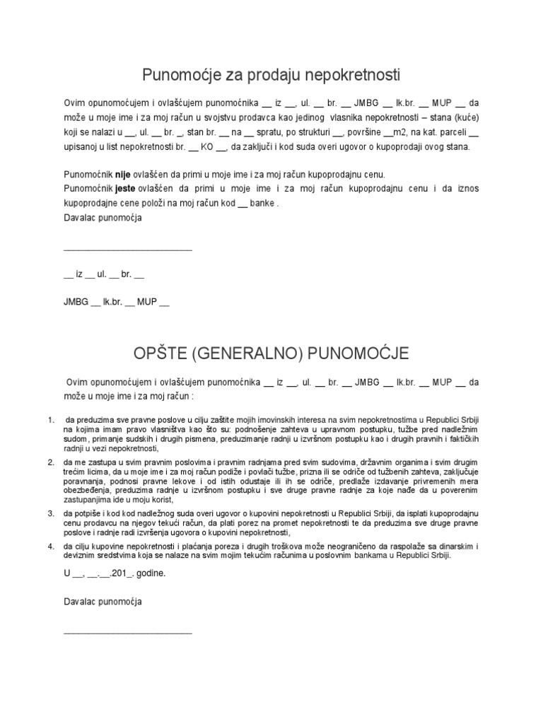 Punomoc Formular , VOLLMACHT PUNOMOĆ – IPRH