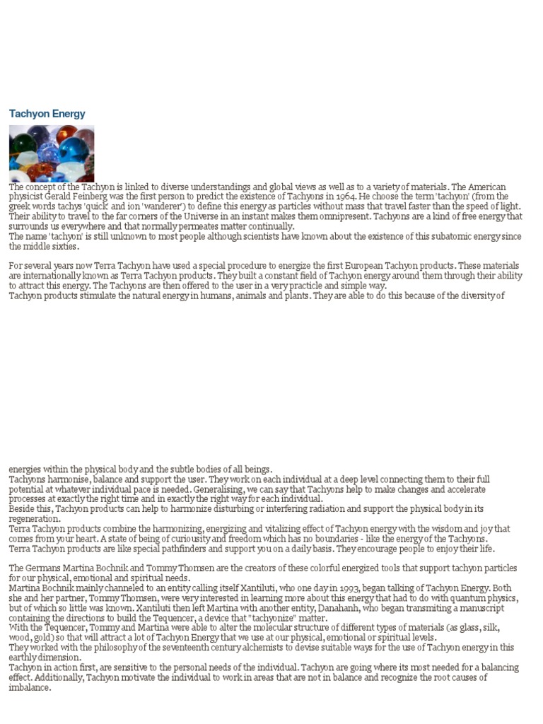 Tachyon Energy - Description | PDF | Color | Mass