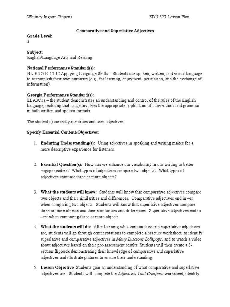 Comparative and Superlative Adjectives Lesson Plan | PDF | Semiotics | Neuropsychological Assessment