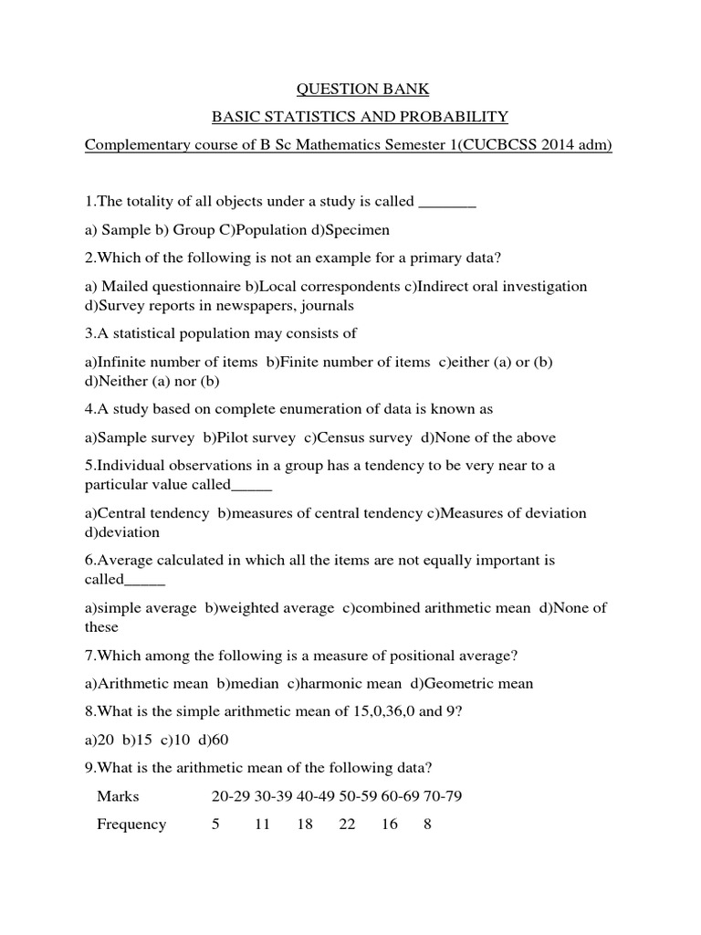SDE-Basic Statistics-Question Bank-1 ST B.SC Maths | PDF | Coefficient ...