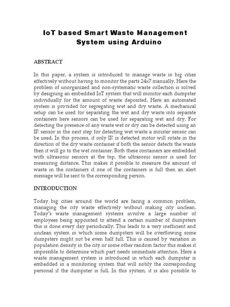 IoT Based Smart Waste Management System Using Arduino | PDF | Internet ...