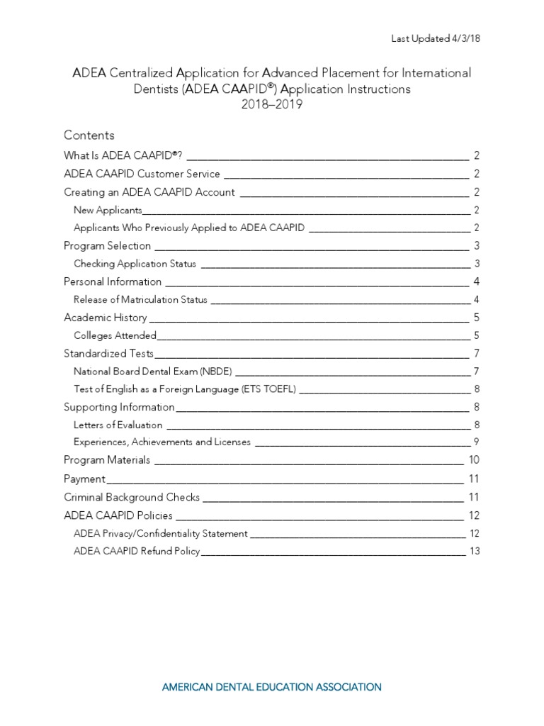 ADEA CAAPID 2018 19 Instructions Final | PDF | Test Of English As A ...