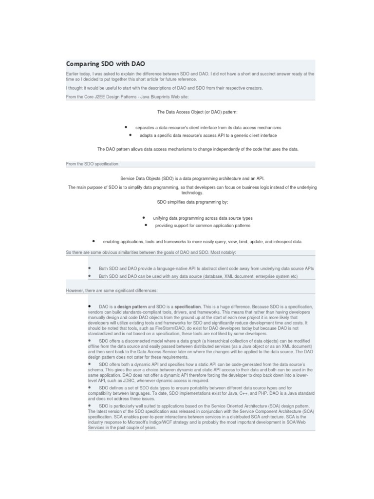 Comparing SDO DAO | PDF | Application Programming Interface | Service Oriented Architecture