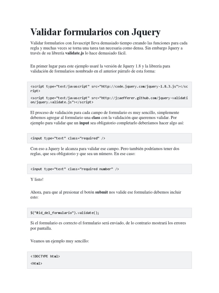 Validar Formularios Con Jquery | PDF | Ingeniería de software | Red mundial