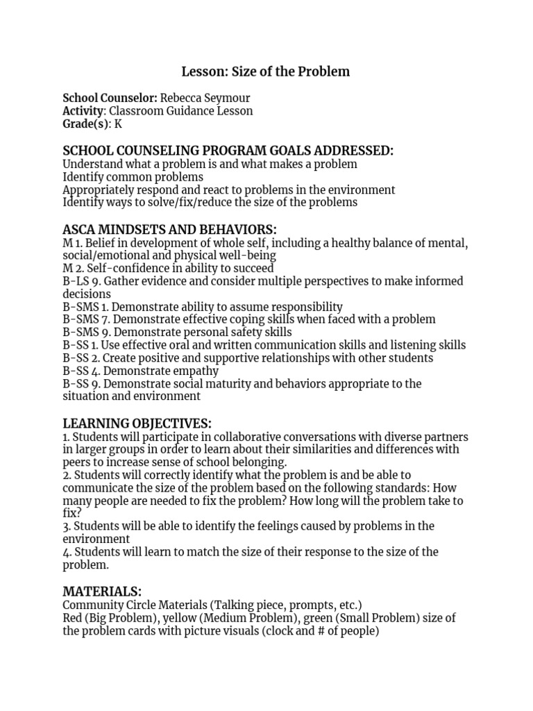 Understanding Problem Sizes in Counseling | PDF | School Counselor ...