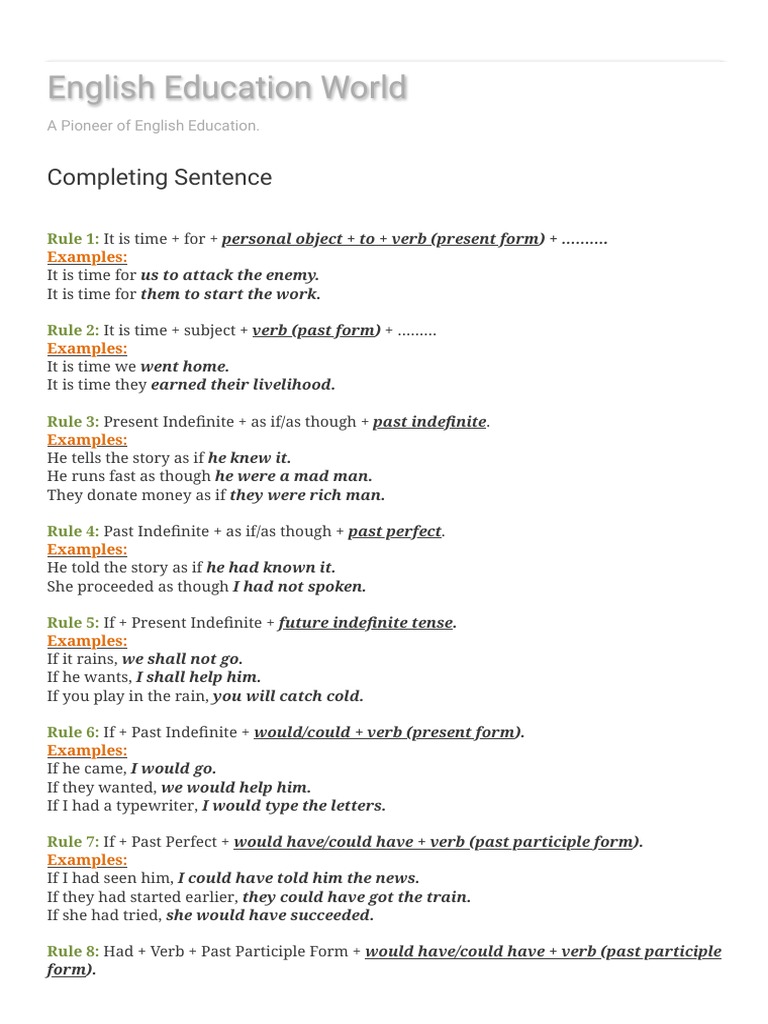 Completing Sentence Rules | PDF | Perfect (Grammar) | Verb
