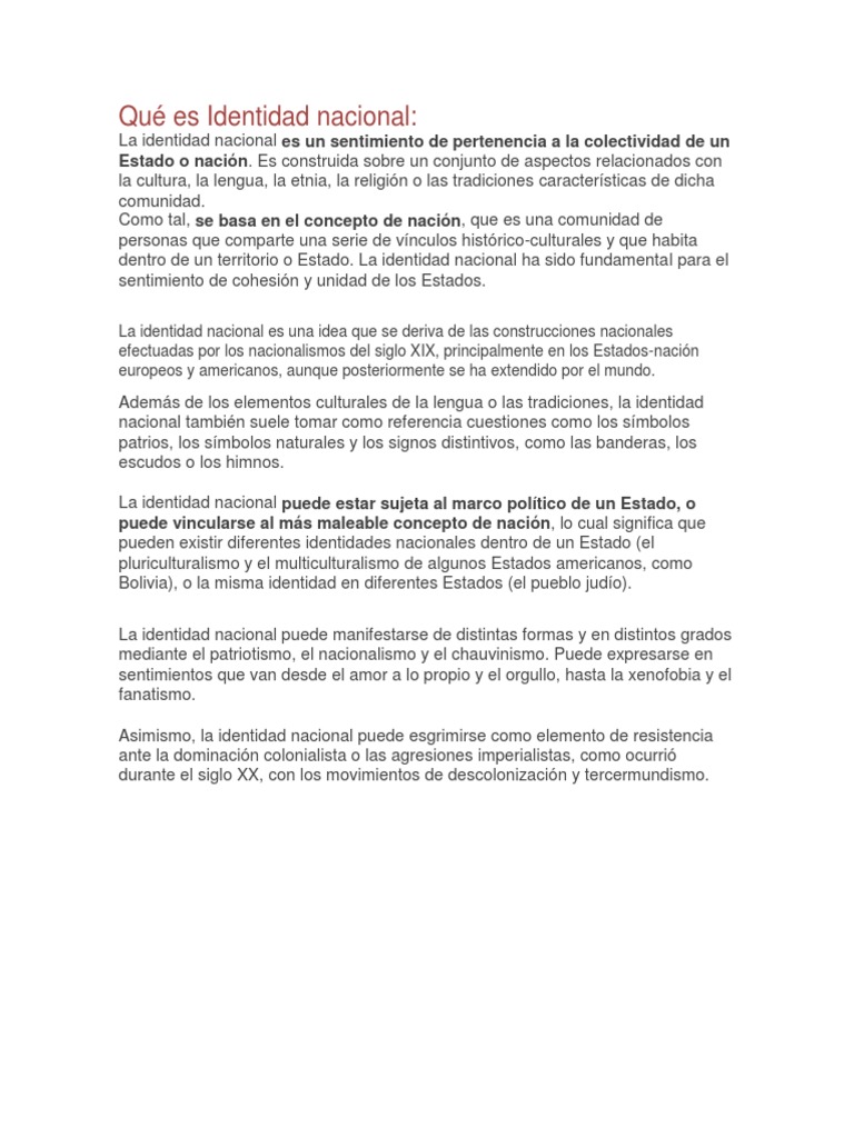 Qué Es Identidad Nacional | PDF | Nacionalidad | Nación