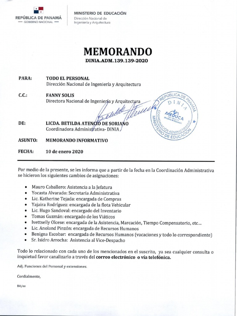 139 Memorando Informativo Todo El Personal | PDF