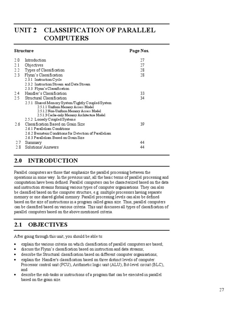 Unit 2 Classification of Parallel Computers: Structure Nos | PDF | Parallel Computing | Central ...