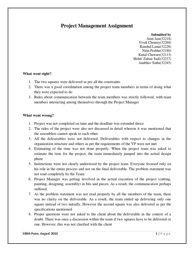 Project Management Assignment: What Went Right? | PDF | Knowledge ...