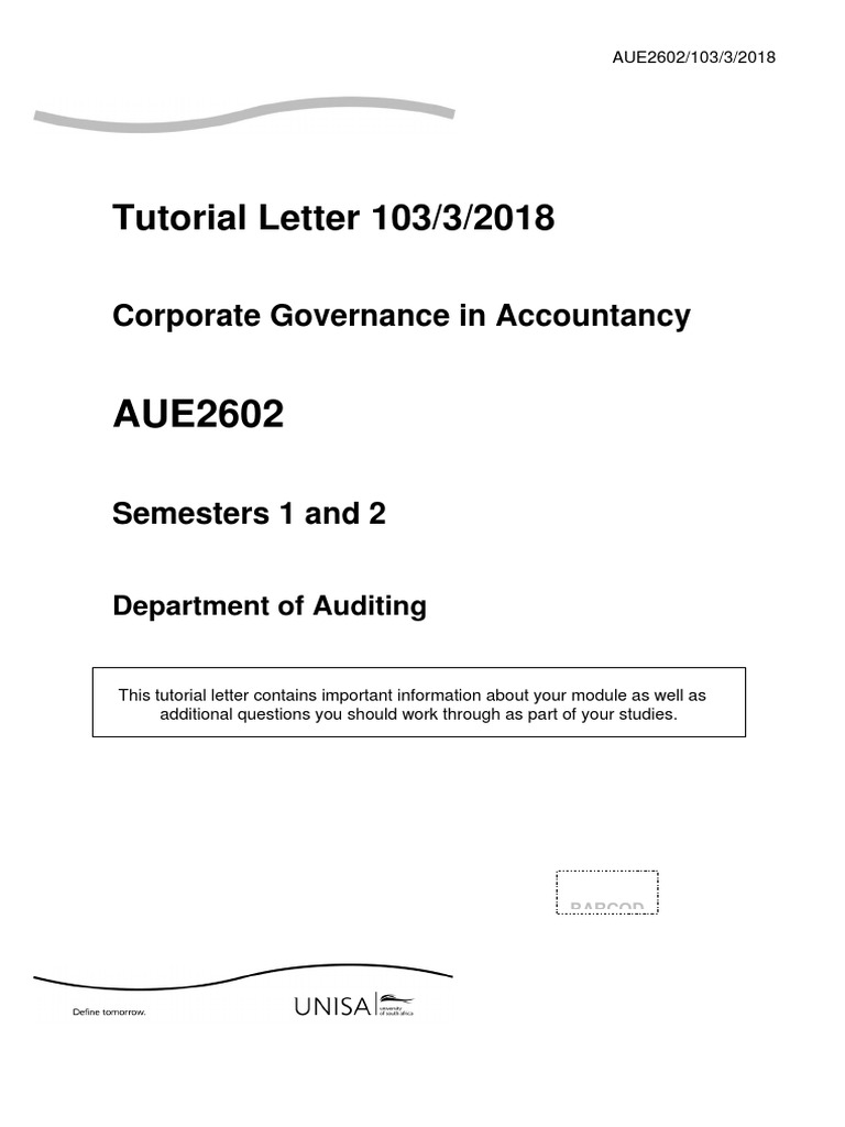 Aue2602 2018 TL 103 3 B | PDF | Question | Internal Control