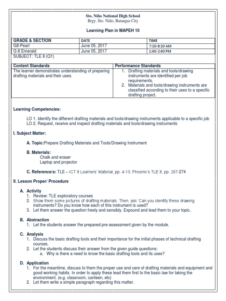 Daily Plan in TLE 8 | PDF | Drawing | Paintings