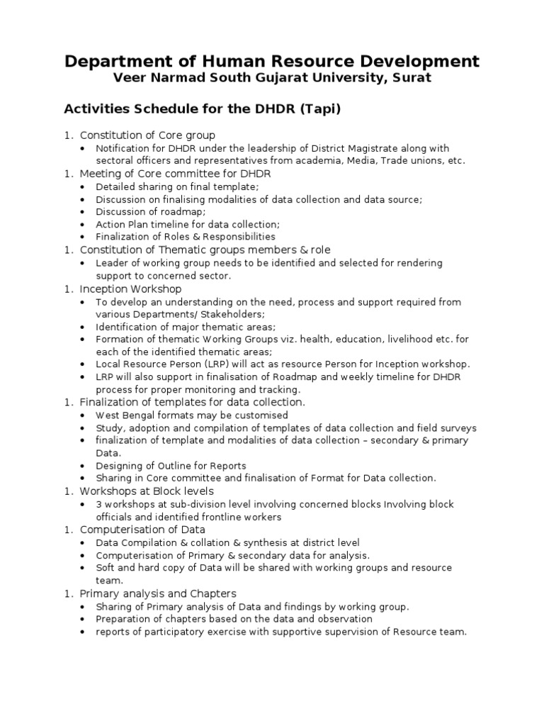 Activities Schedule For The DHDR | PDF | Business