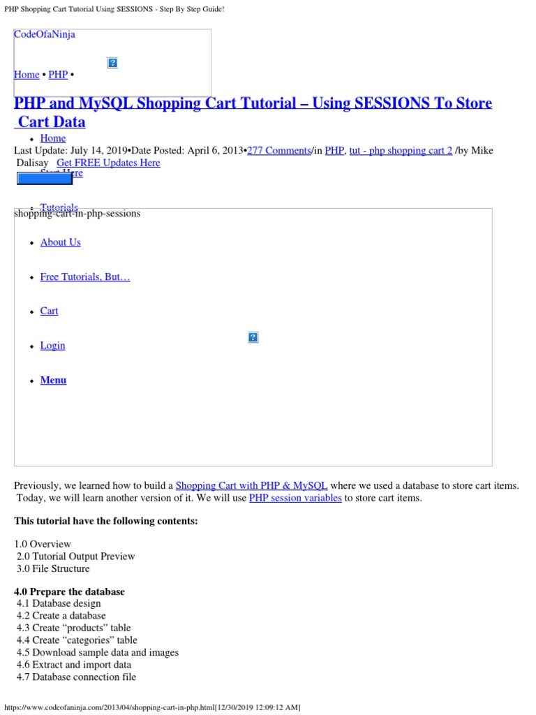 PHP Shopping Cart Tutorial Using SESSIONS - Step by Step Guide! | PDF | Php | Bootstrap (Front ...