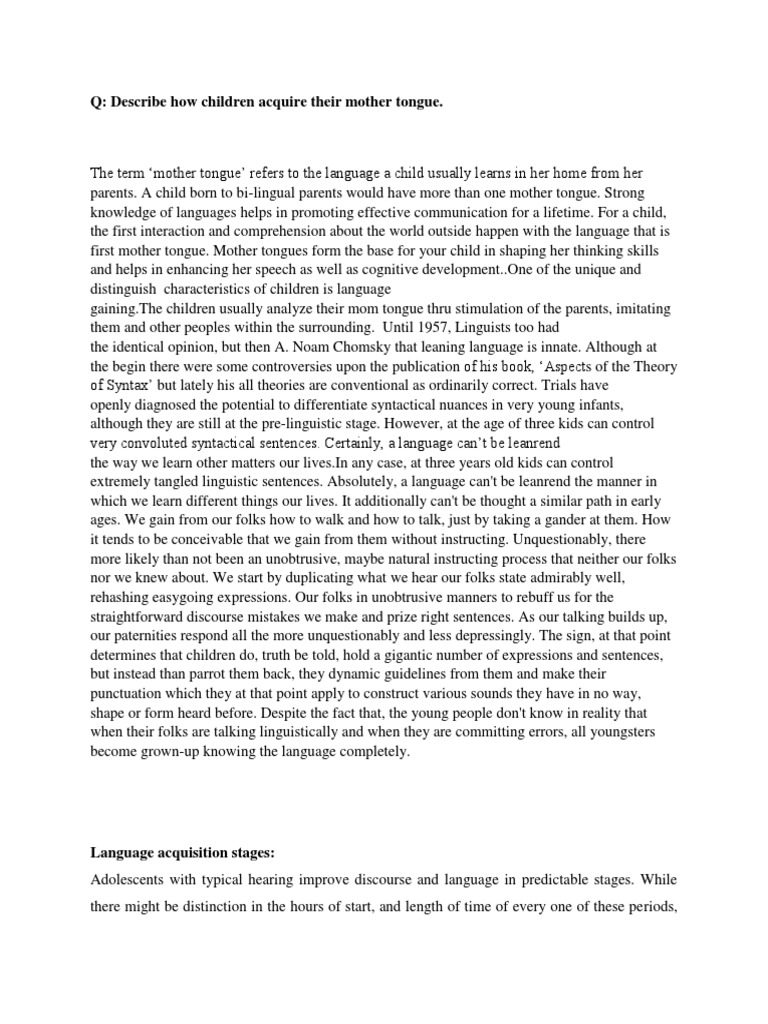 Module 1, Section B, How Children Aquire Their Mother Tongue. | PDF ...