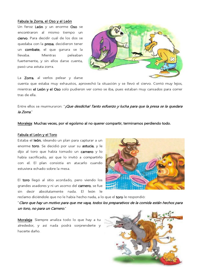 10 Fabulas Con Moralejas Ilustradas | PDF | León | Pollo