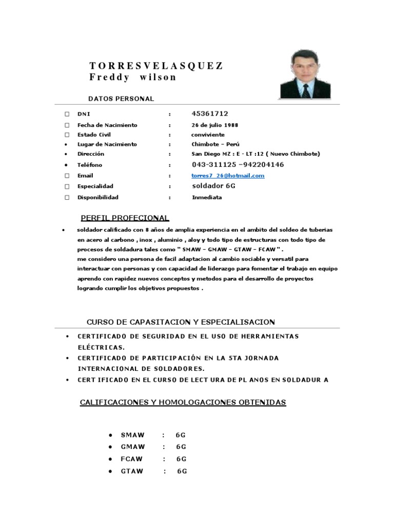 Fred CV | PDF | Soldadura | Construcción