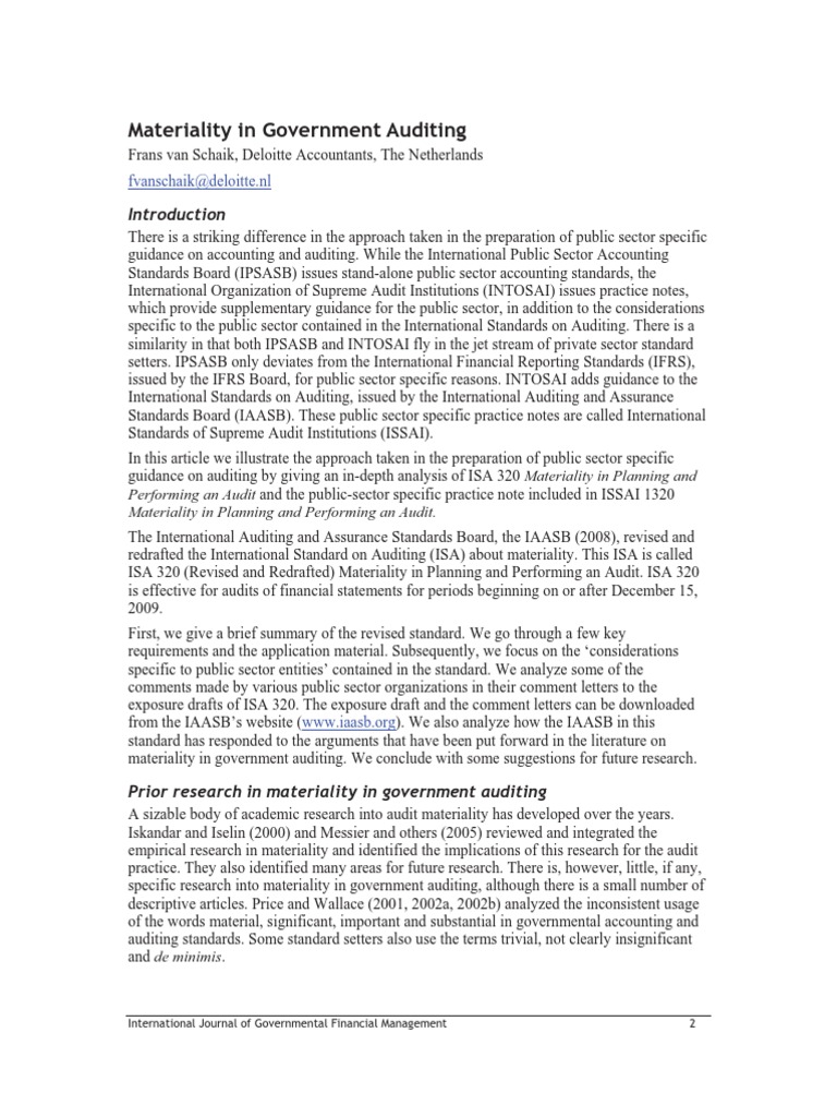 Materiality in Government Auditing | PDF | Financial Audit | Audit