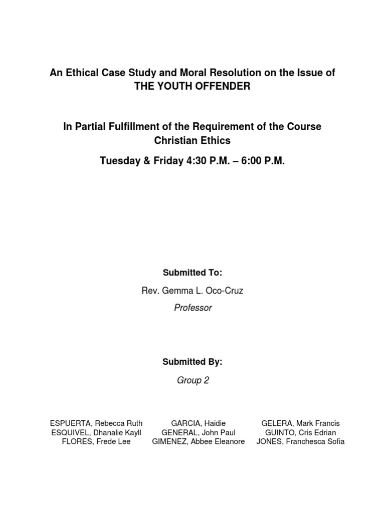Christian Ethics Case Study For Finals | PDF | Juvenile Delinquency ...