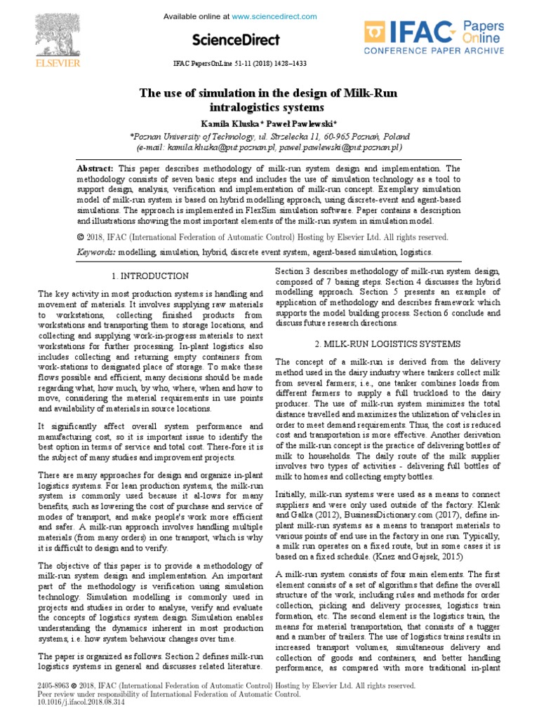 The Use of Simulation in The Design of Milk-Run Intralogistics Systems ...