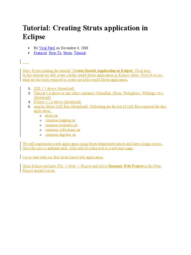 Tutorial Creating Struts Application In Eclipse Pdf Software Development Java Servlet