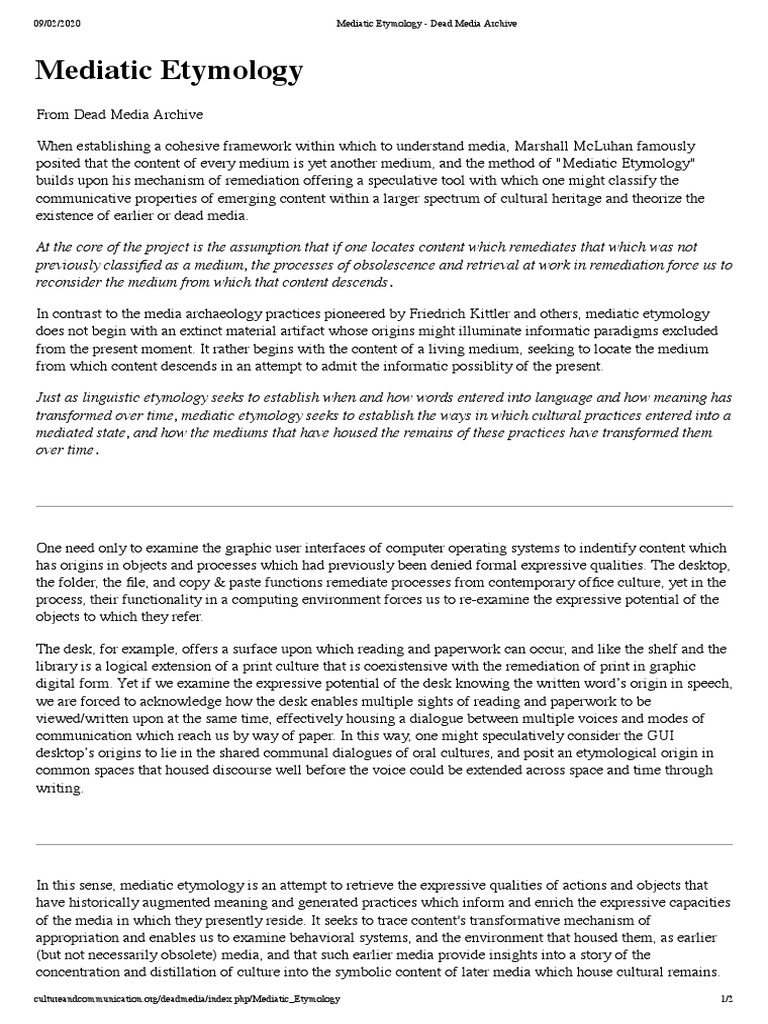 Mediatic Etymology - Dead Media Archive | PDF | Mass Media | Desk