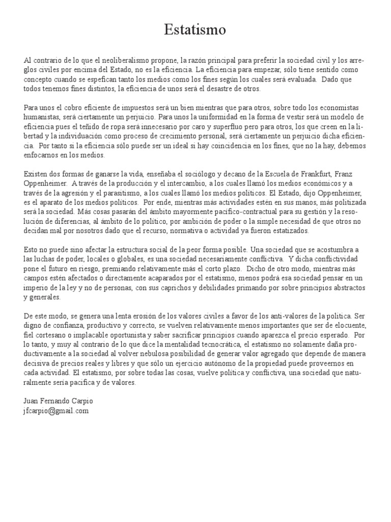 Estatismo | PDF | Estado (política) | Sociedad