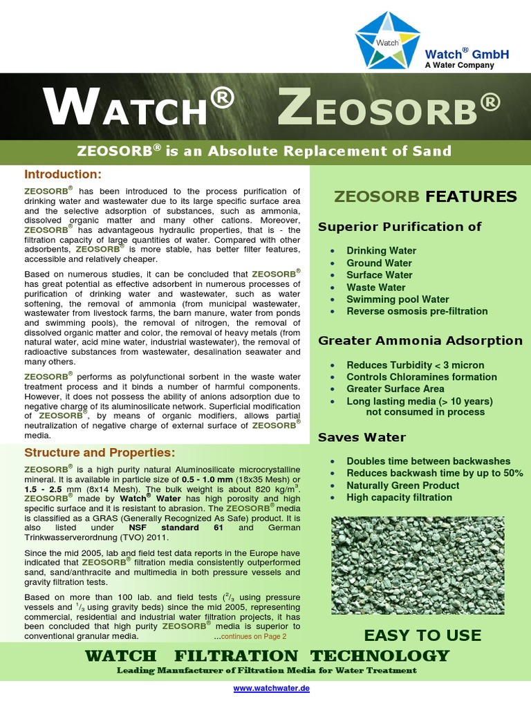 Zeosorb Brochure PDF | PDF | Filtration | Water Purification