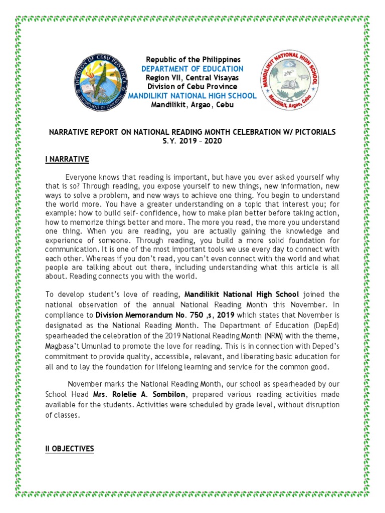 National Reading Month Celebration Narrative Report PDF